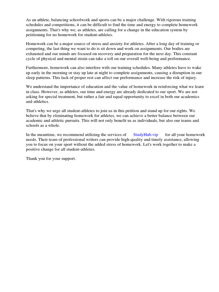 Athlete No Homework Petition | PDF | Homework | Teachers