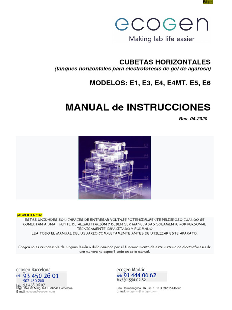 Cubetas de Electroforesis Horizontal Ecogen Es - 1829986 | PDF | Química