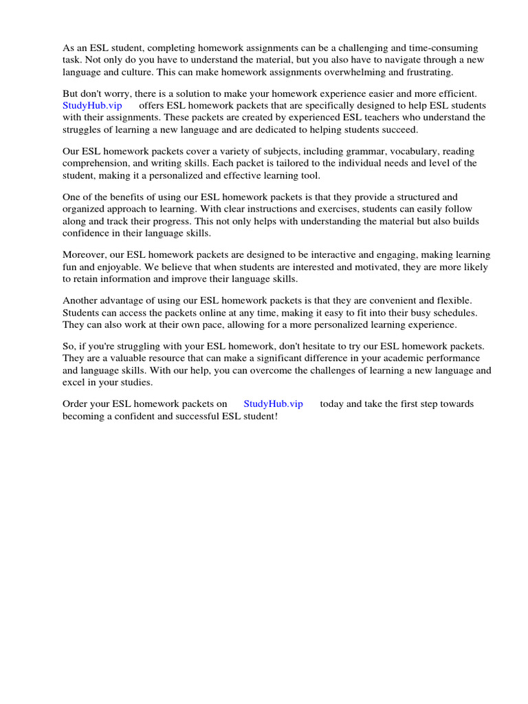 Esl Homework Packets | PDF | English As A Second Or Foreign Language ...