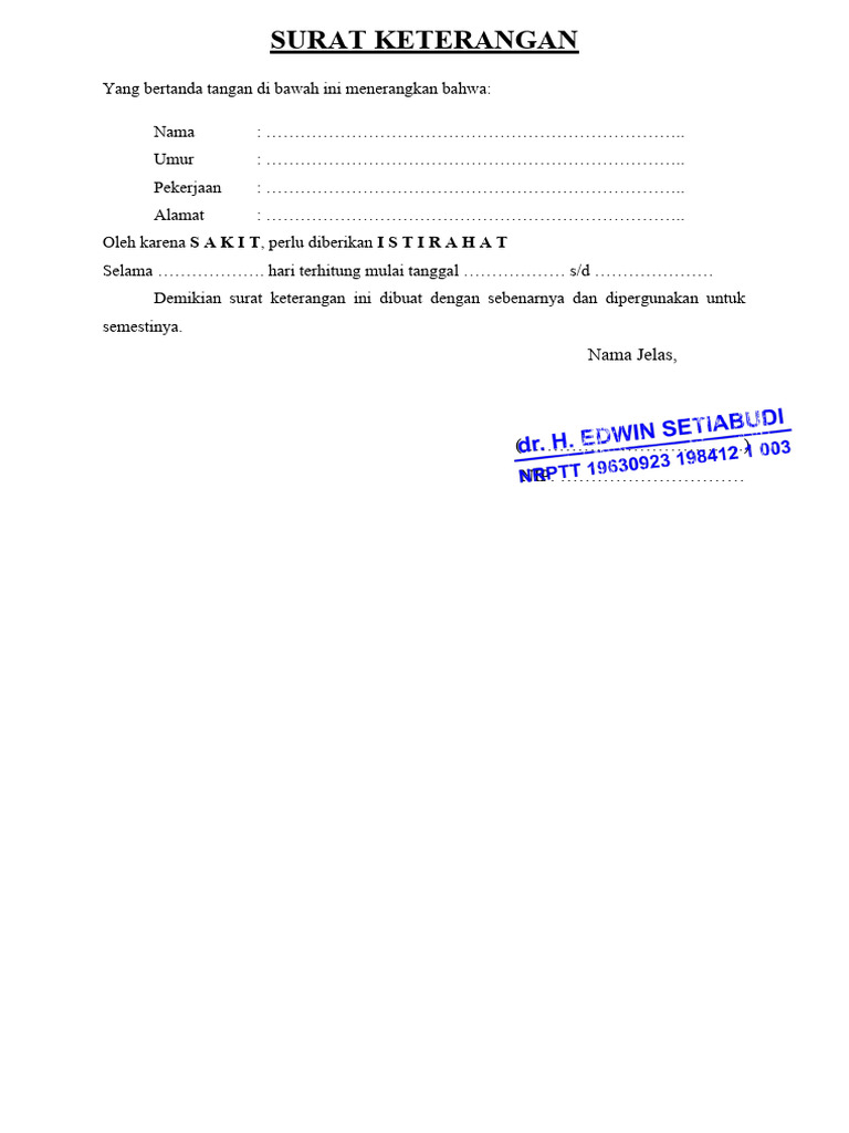 Surat Keterangan Istirahat Sakit | PDF