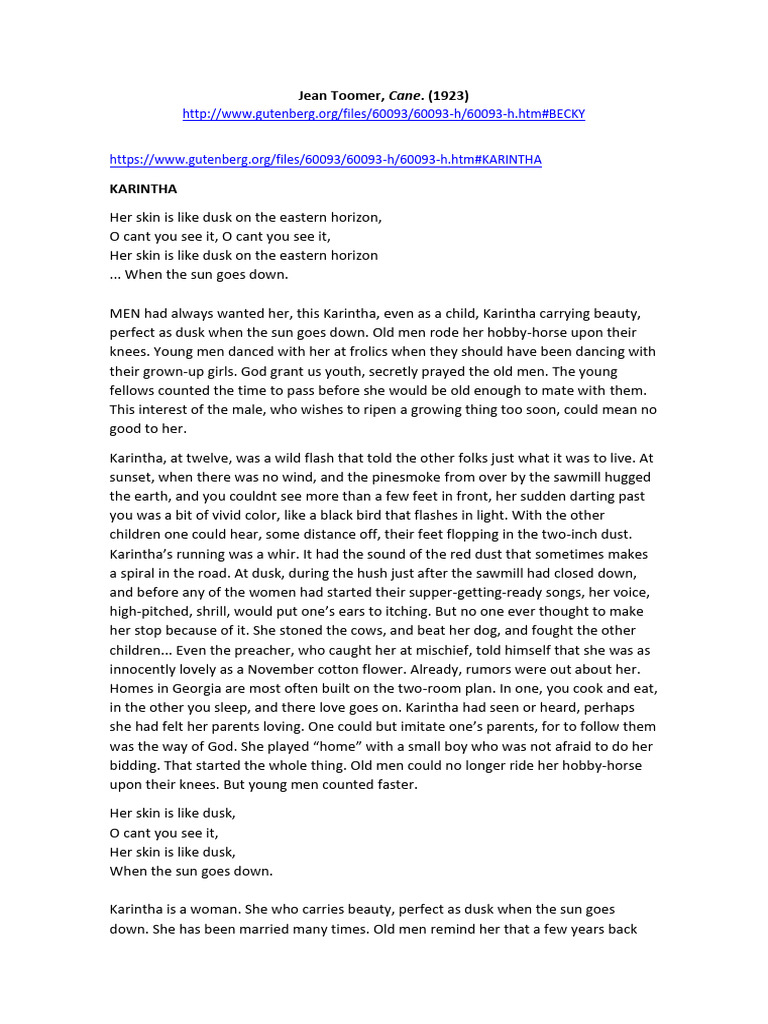 Karintha and Becky, by Jean Toomer (1923) | PDF | Art