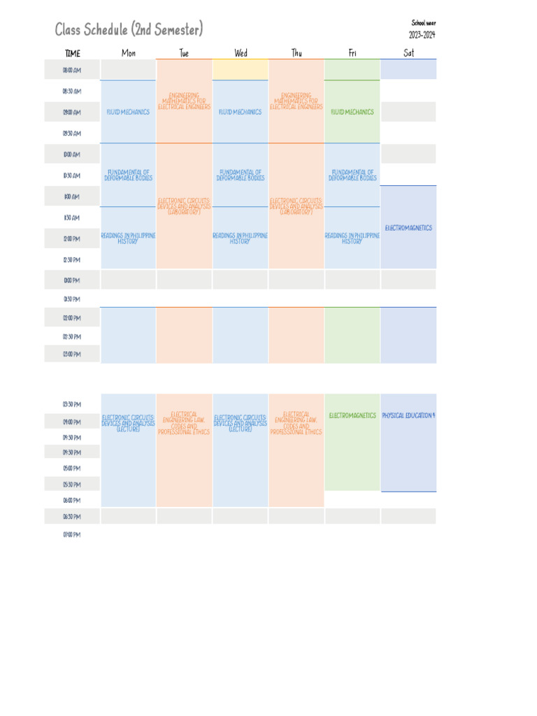 Class Schedule | PDF | Engineering | Electronic Engineering