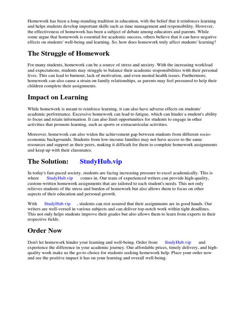 How Does Homework Affect Students Learning | PDF | Homework