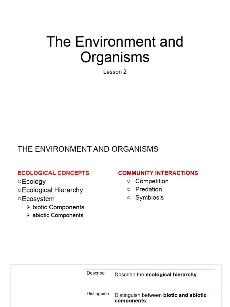EnviSci Lesson 2 The Environment and Organisms | PDF | Ecosystem ...