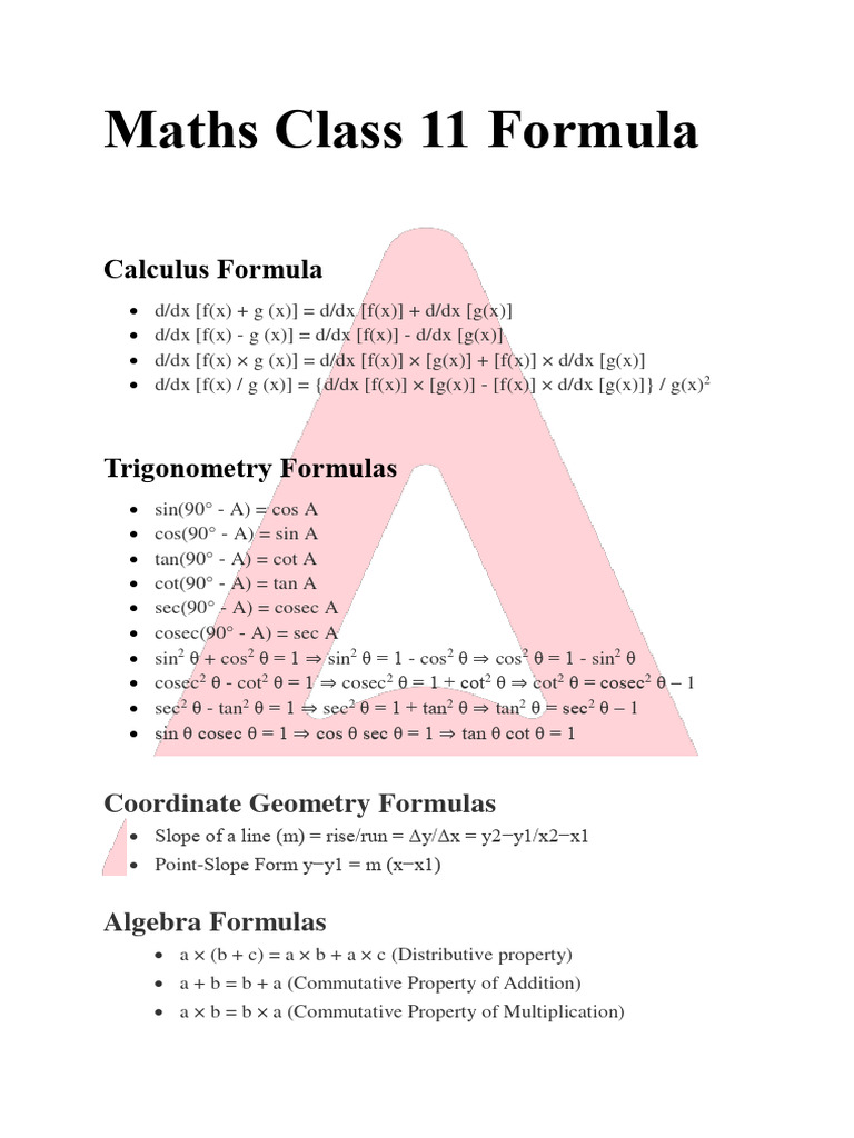 Maths Class 11 Formula | PDF