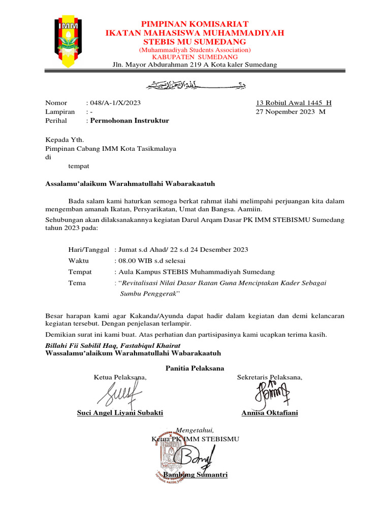 Surat Permohonan Instruk PC Imm Kota Tasikmalaya | PDF Surat Permohonan Instruk PC Imm Kota Tasikmalaya | PDF