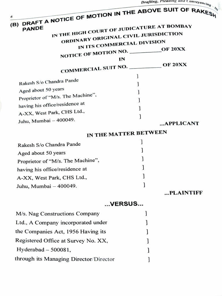 Draft Notice of Motion in High Court | PDF | Lawsuit | Judiciaries