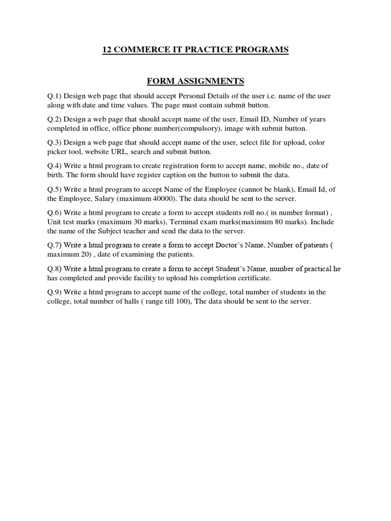 12 It Practice Assignments | Download Free PDF | Html Element | World Wide Web