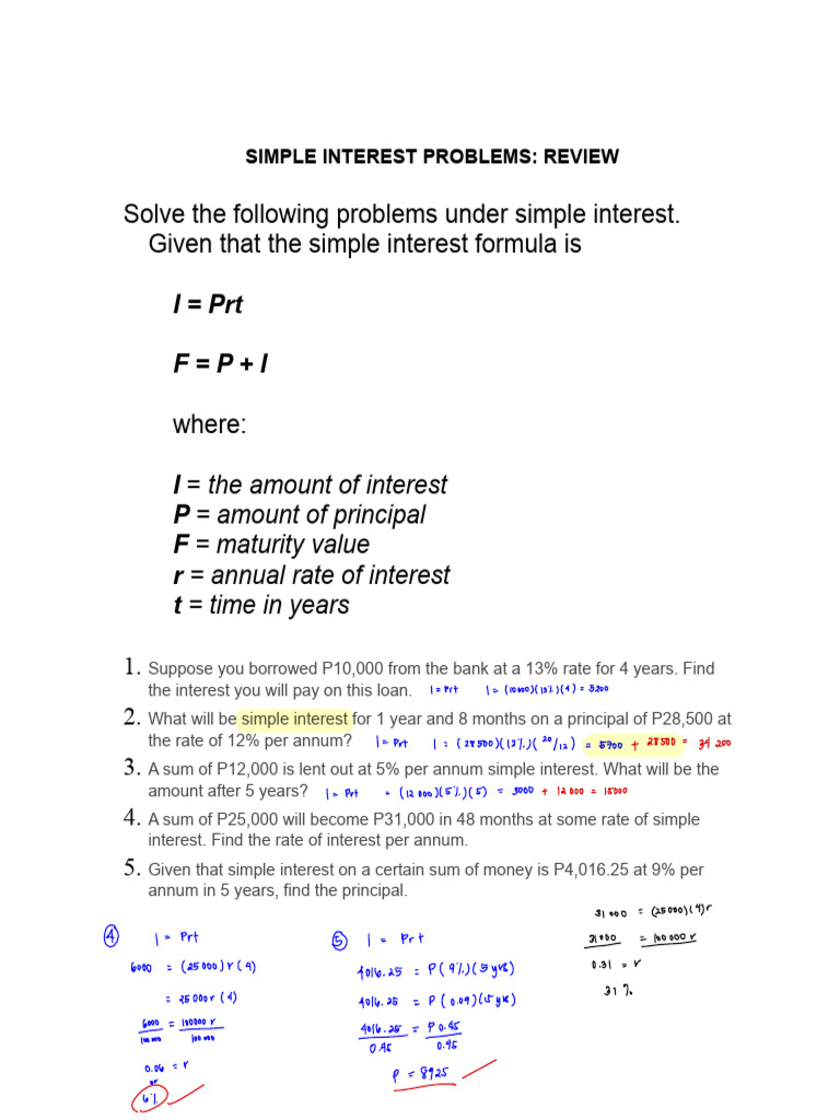 Simple Interest Problems 2 | PDF | Interest | Liability (Financial ...