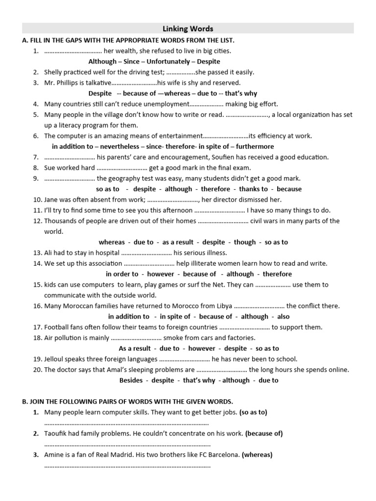 Linking Words exercises Hamid | PDF