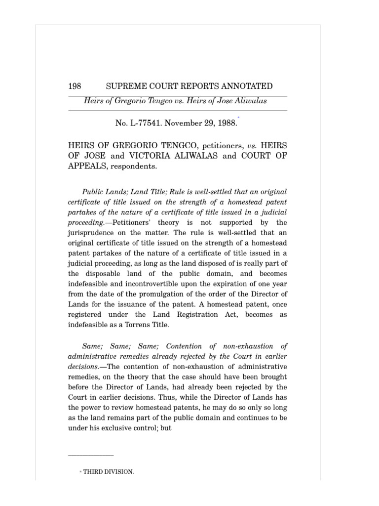 Heirs of Gregorio Tengco vs. Heirs of Jose Aliwalas | PDF | Appeal | Judgment (Law)