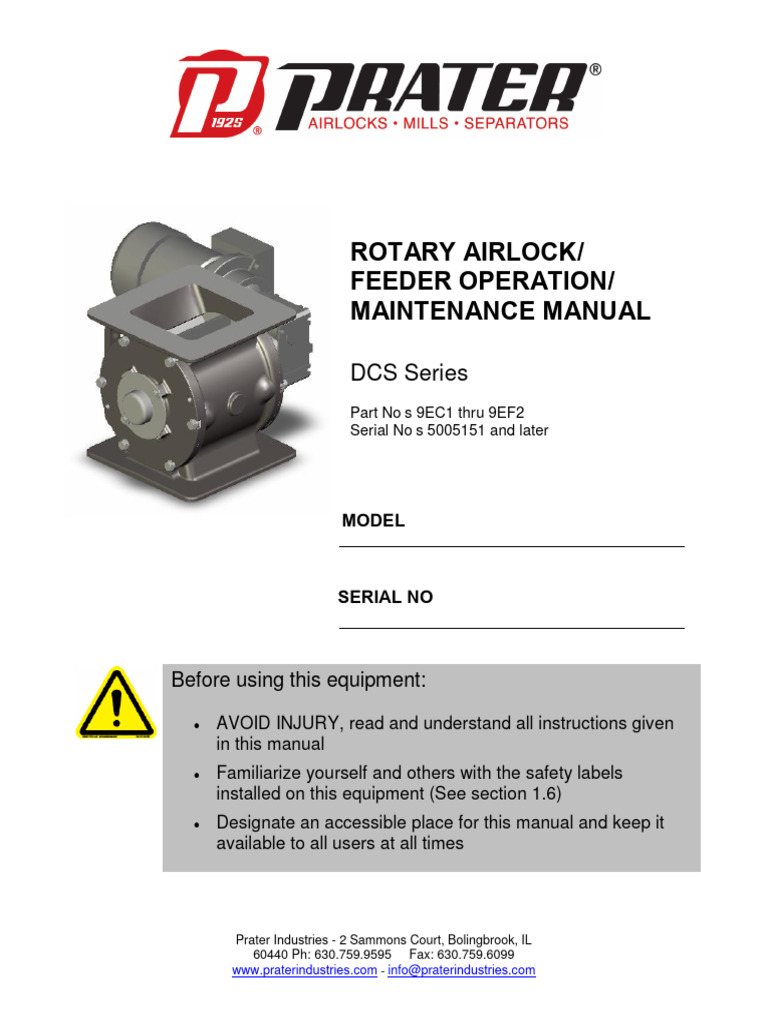 Prater DCS Airlock Manual 9EC1 - 9EF2 | PDF | Mechanical Engineering
