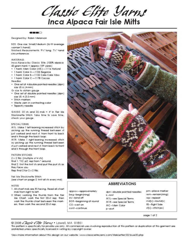 Fair Isle Mitts | PDF | Fair Isle (Technique) | Gauge (Knitting)