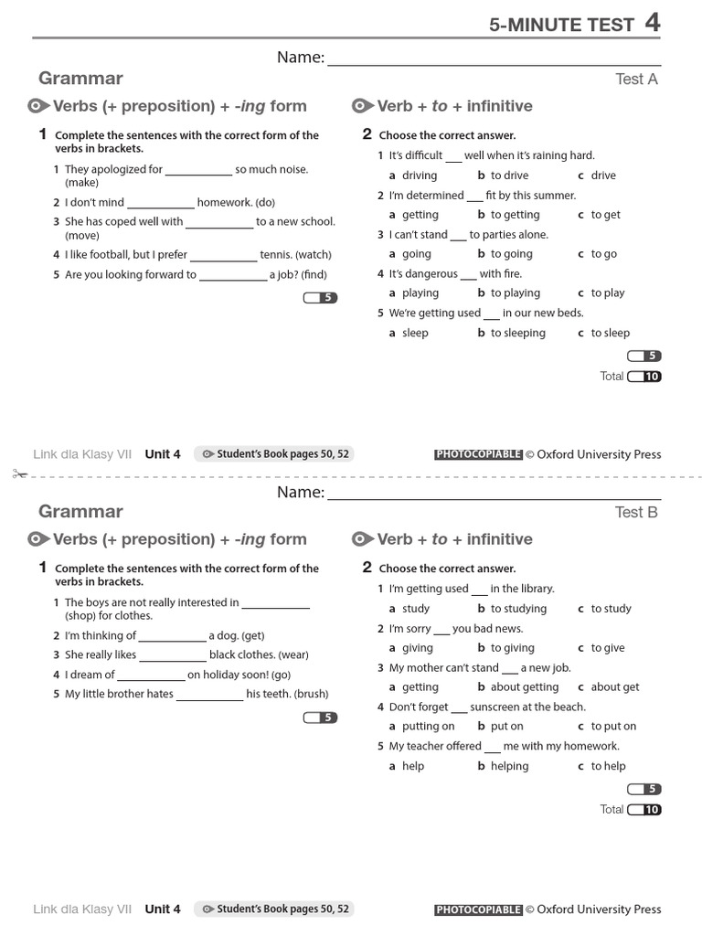 Unit 4 Grammar Test for Class VII | PDF | Languages | Foreign Language ...
