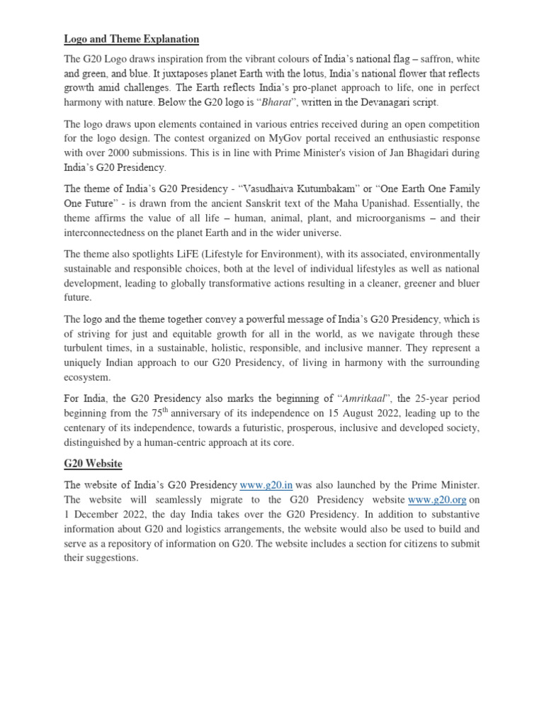 Logo and Theme Explanation: Www.g20.in | PDF | Sustainability | Earth Sciences