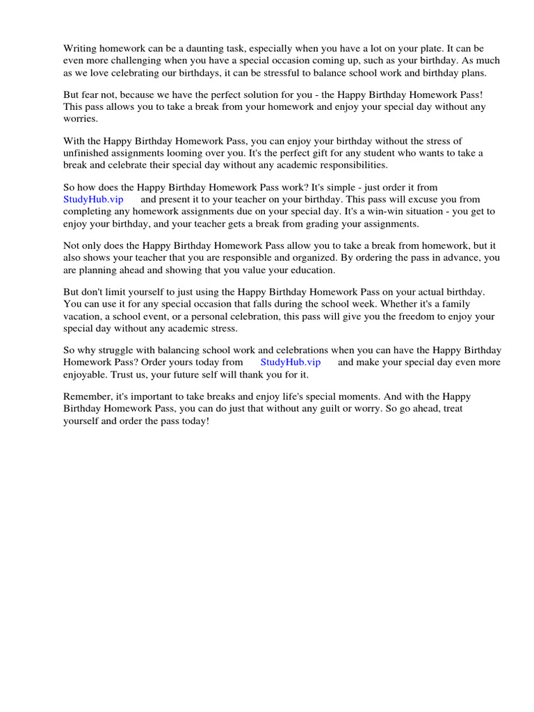 Happy Birthday Homework Pass | PDF | Safari (Web Browser) | Homework