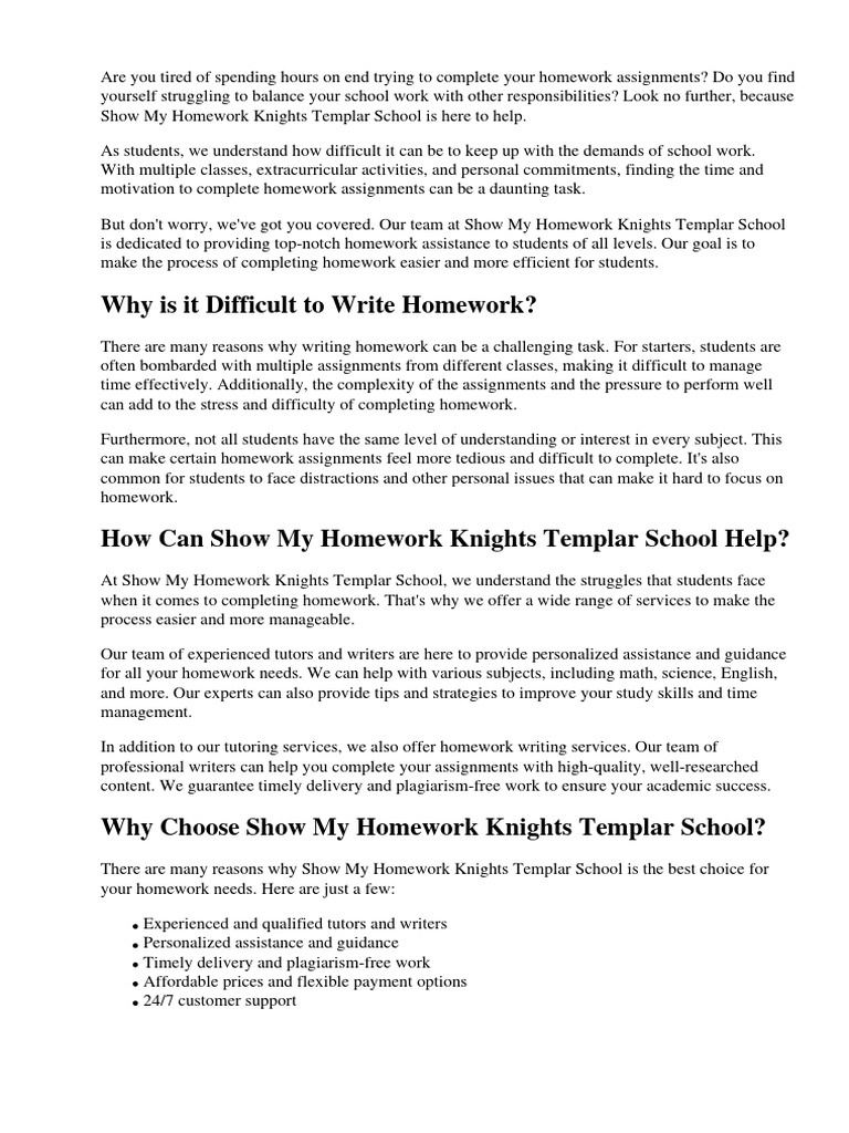 Show My Homework Knights Templar School | PDF | Homework | Teachers
