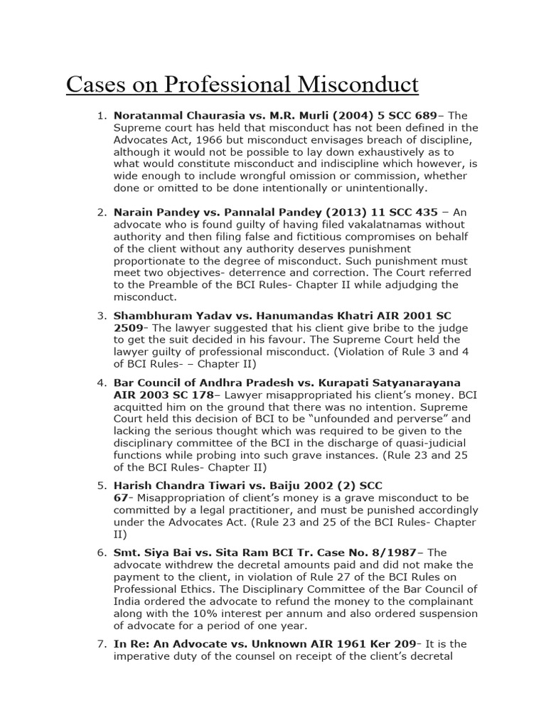 Cases On Professional Misconduct | PDF | Advocate | Lawyer