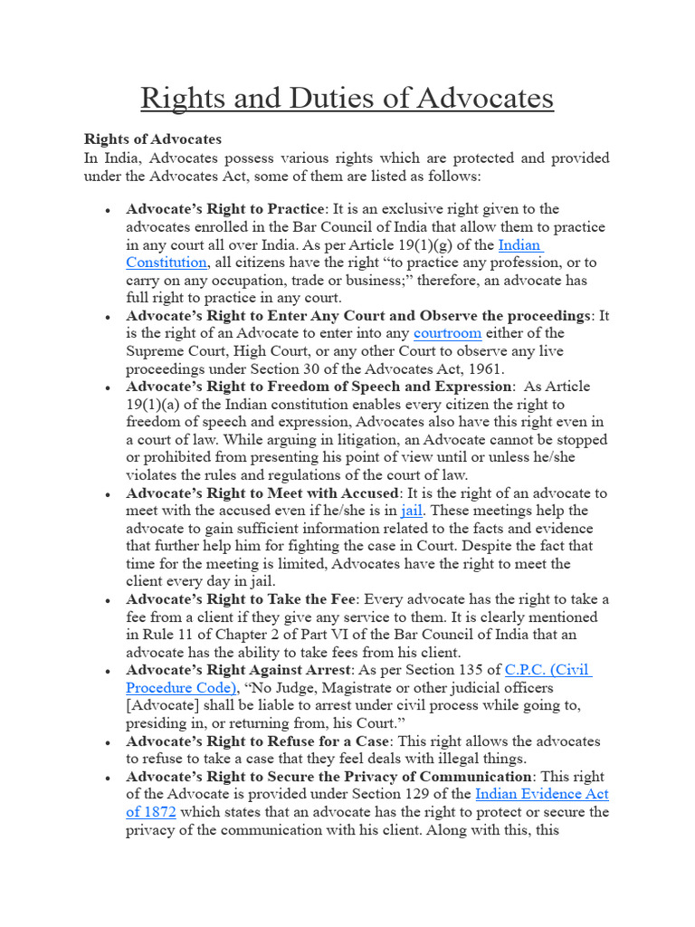 Rights and Duties of Advocates | PDF | Advocate | Public Law