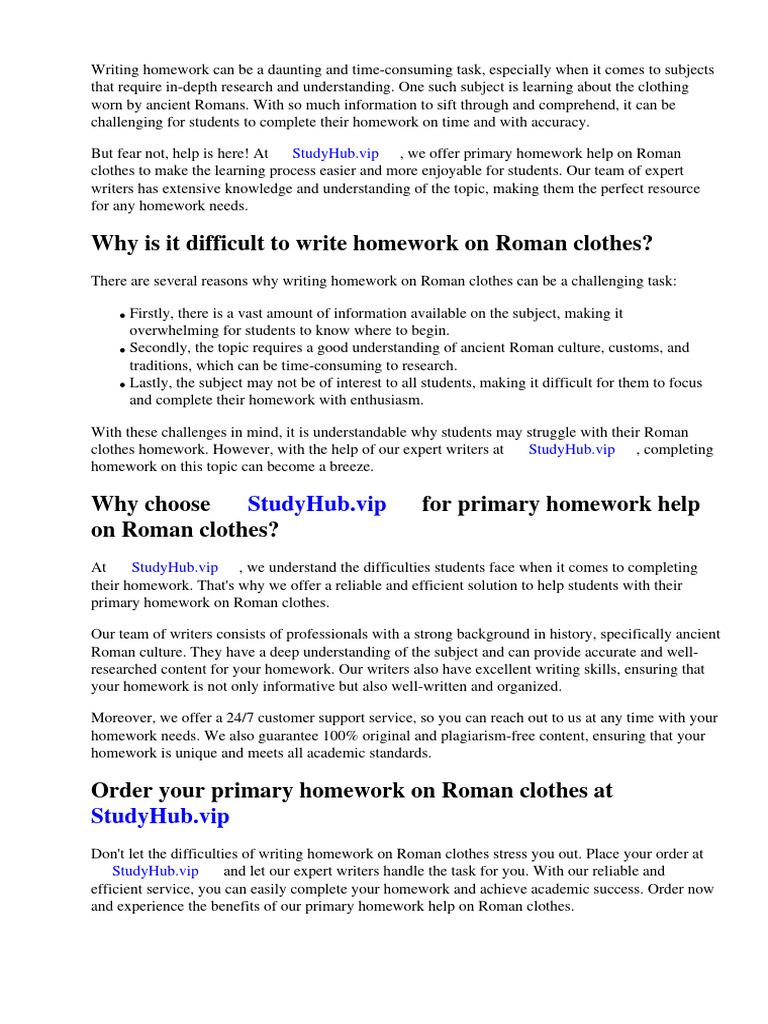 Roman Clothes Primary Homework Help | PDF | Ancient Rome | Roman Empire