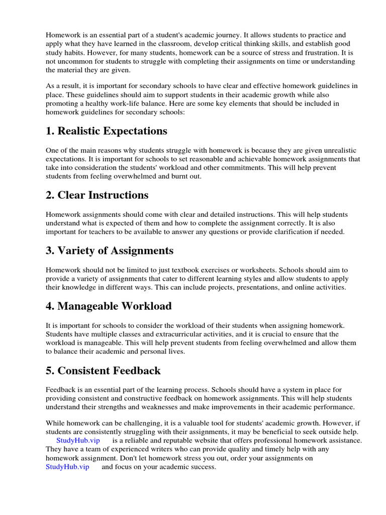 Homework Guidelines For Secondary Schools | PDF | Homework | Learning