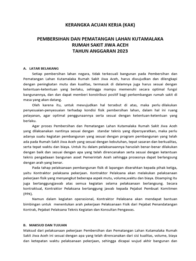 Pembersihan Lahan RSJ Aceh 2023 | PDF | Teknologi & Rekayasa