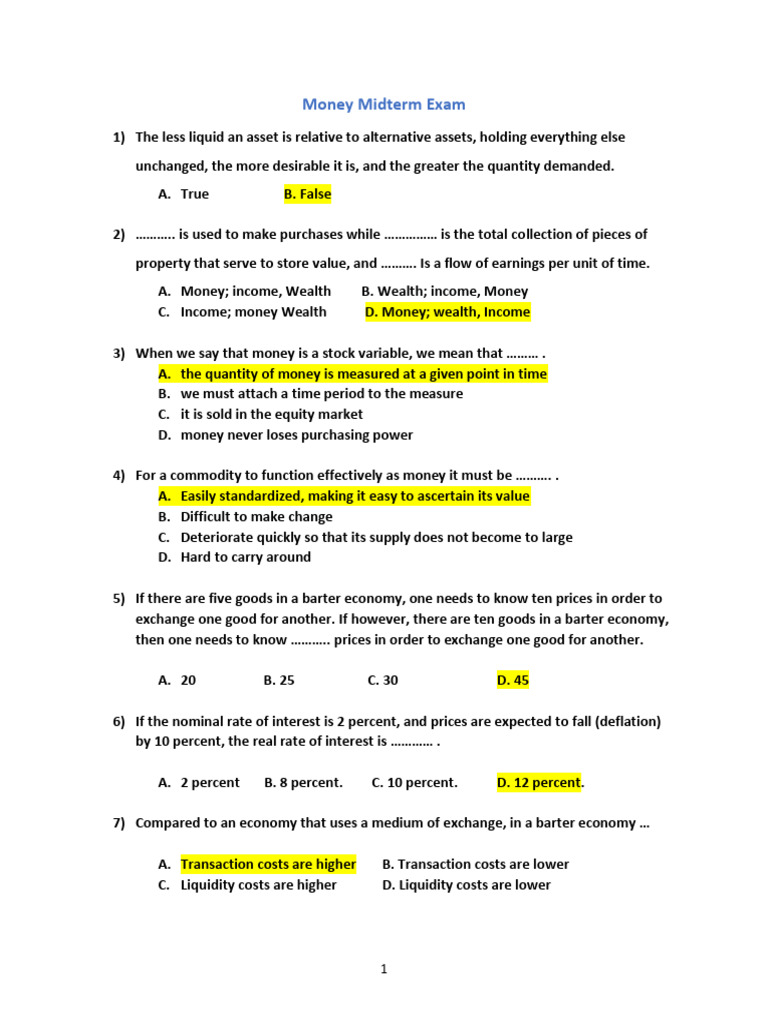 Money Mid Exam | PDF | Money | Interest