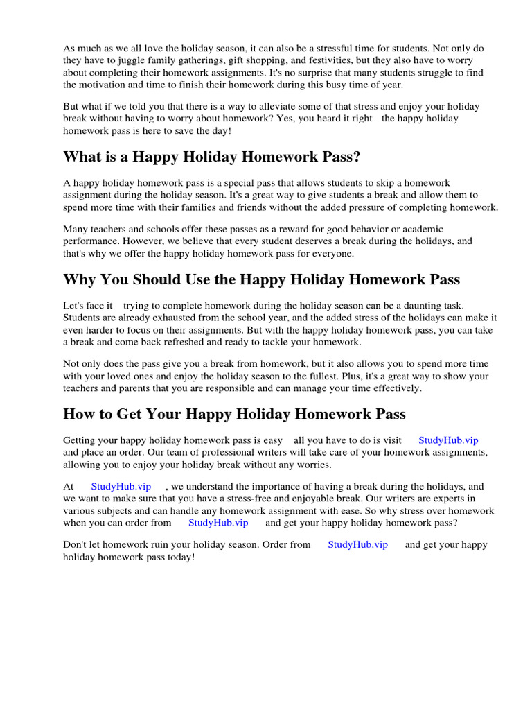 Happy Holiday Homework Pass | PDF | Safari (Web Browser) | Homework