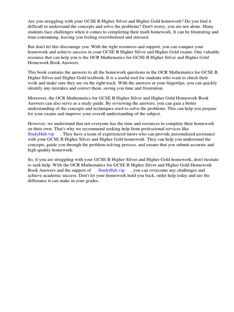 Ocr Mathematics For Gcse B Higher Silver and Higher Gold Homework Book ...