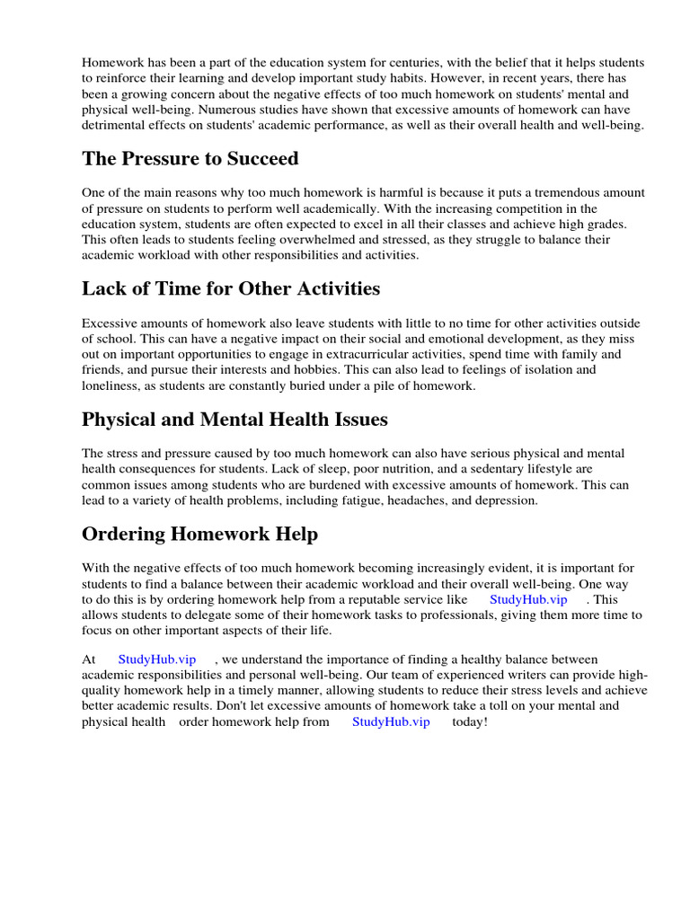 Evidence That Too Much Homework Is Bad | Download Free PDF | Homework ...