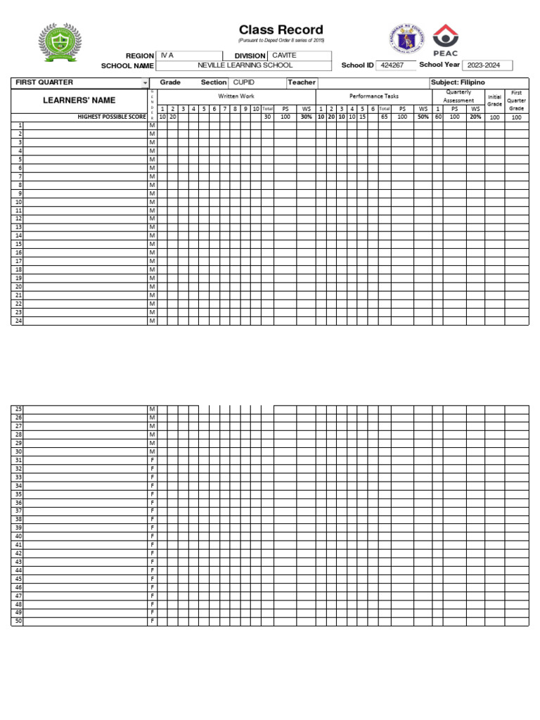 NLS Gradesheets Sy 2023-2024 | PDF | Pedagogy | Teaching