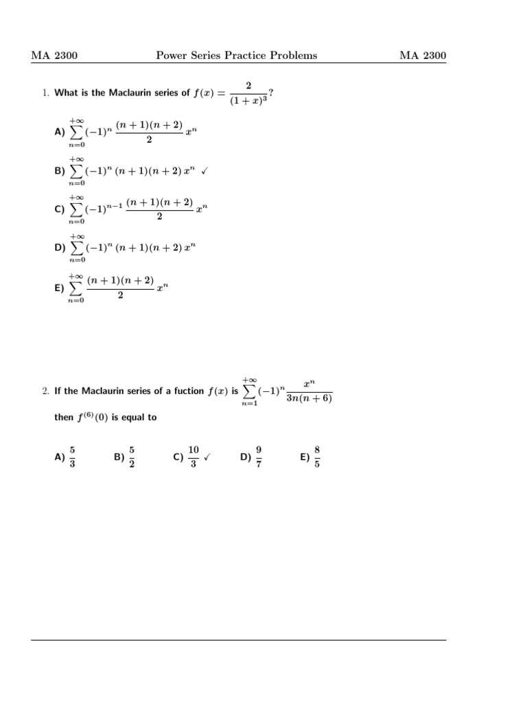 2300 Power Series Practice Problems | PDF | Power Series | Mathematical Objects