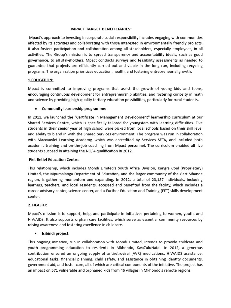 Mpact Target Beneficiaries | PDF | Innovation | Governance