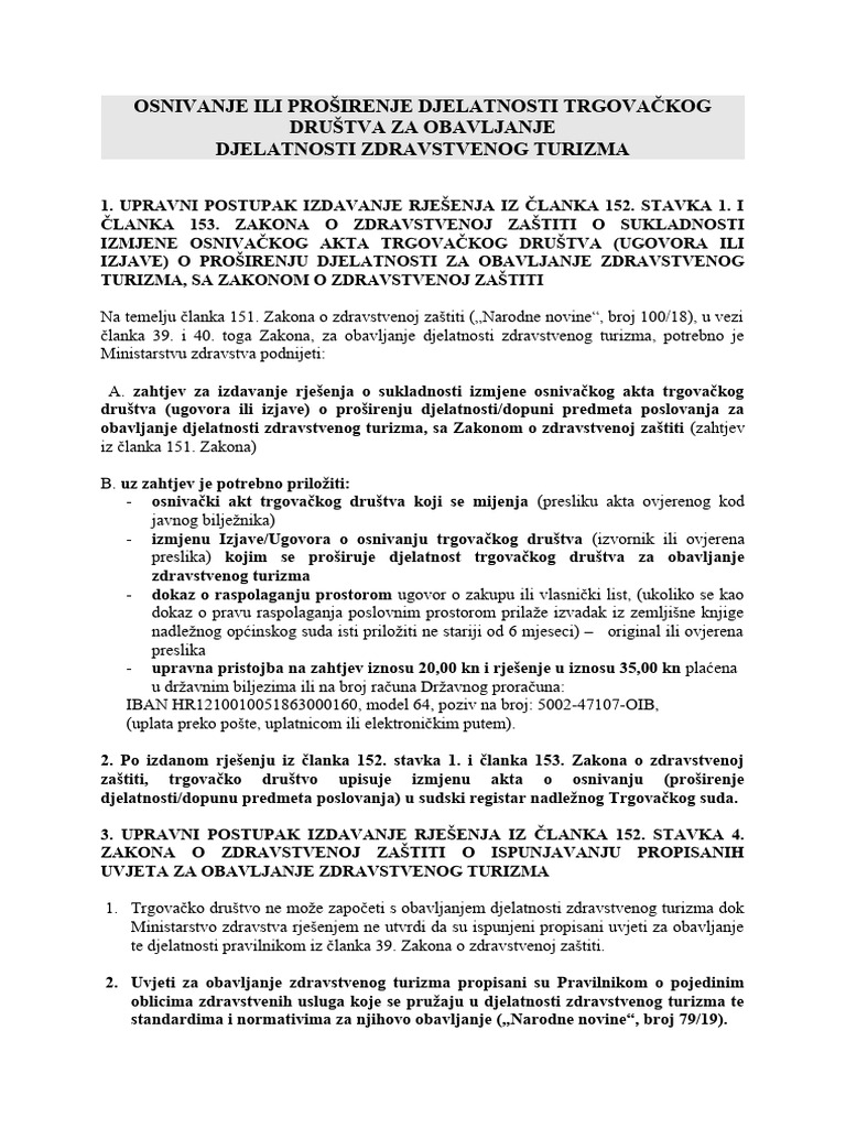 Osnivanje Ili Proširenje Djelatnosti Trgovačkog Društva Za Obavljanje ...