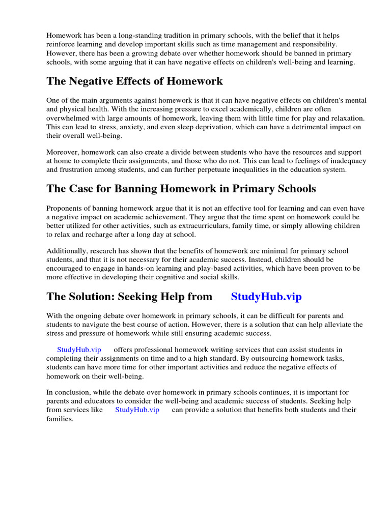 Should Homework Be Banned in Primary Schools | PDF | Homework | Learning