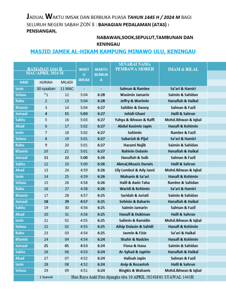 Jadual Moreh 1445H2024M | PDF