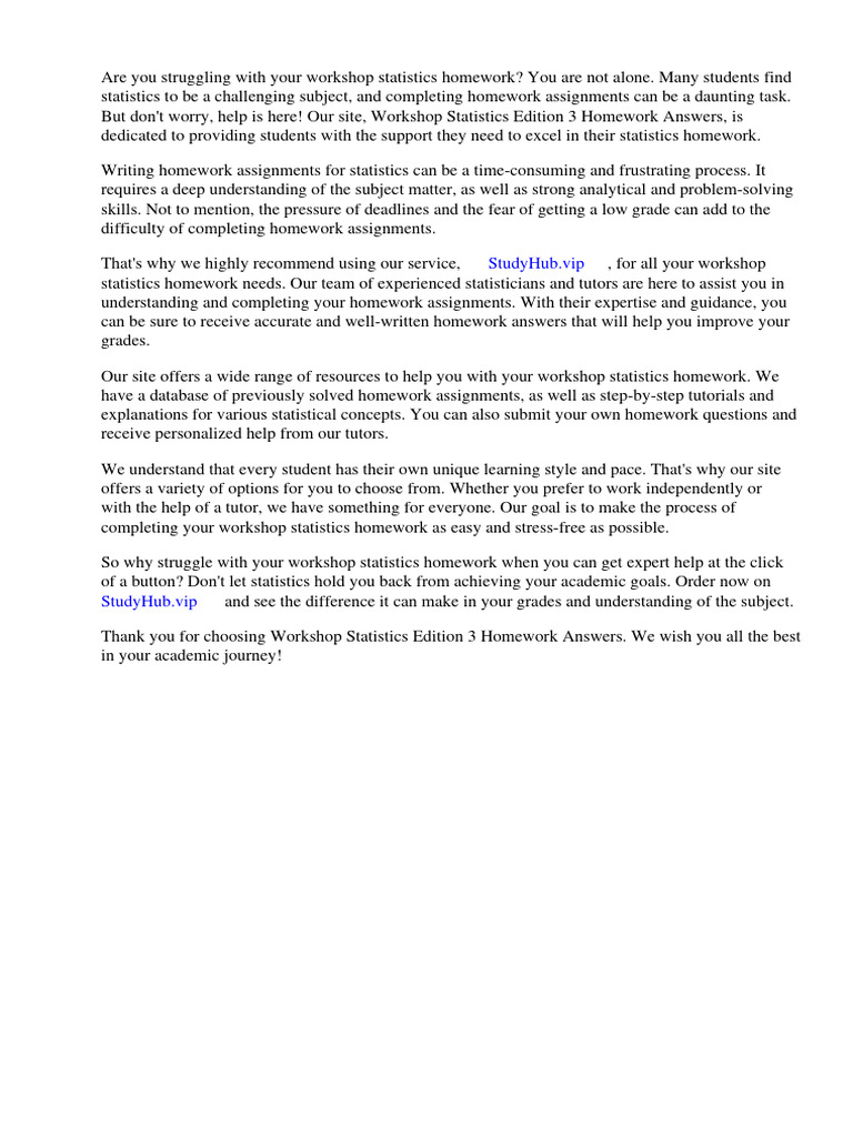 Workshop Statistics Edition 3 Homework Answers | PDF | Statistics ...