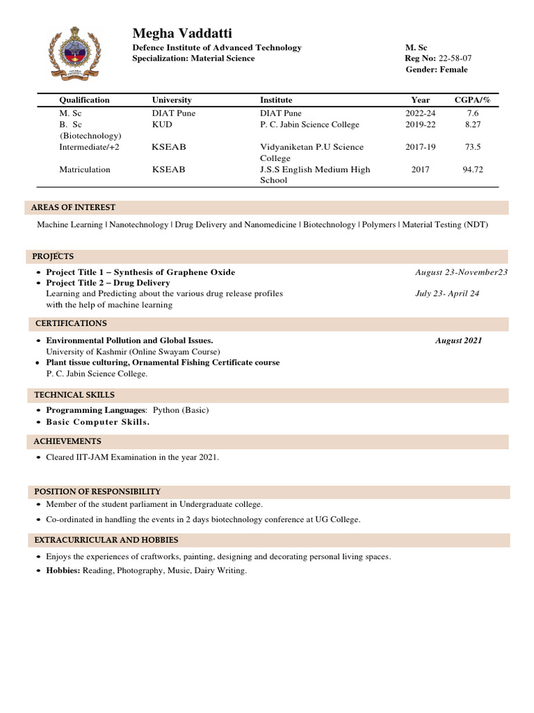 Megha Vaddatti MSC 22-58-06 | PDF