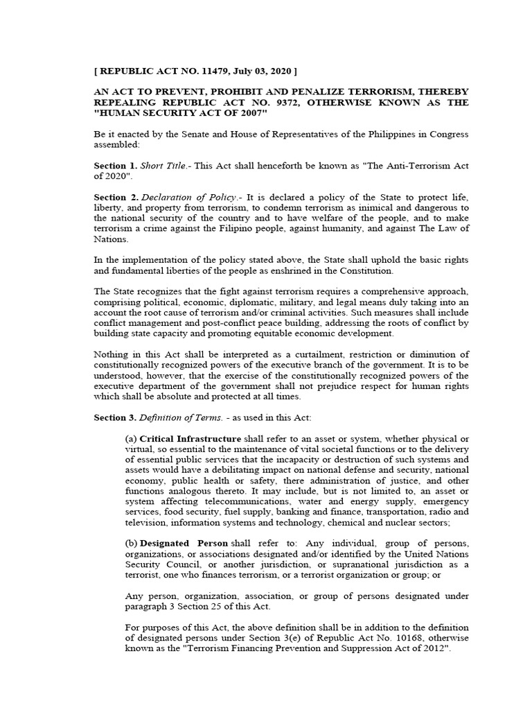 Ra 11479 | PDF | Detention (Imprisonment) | Arrest