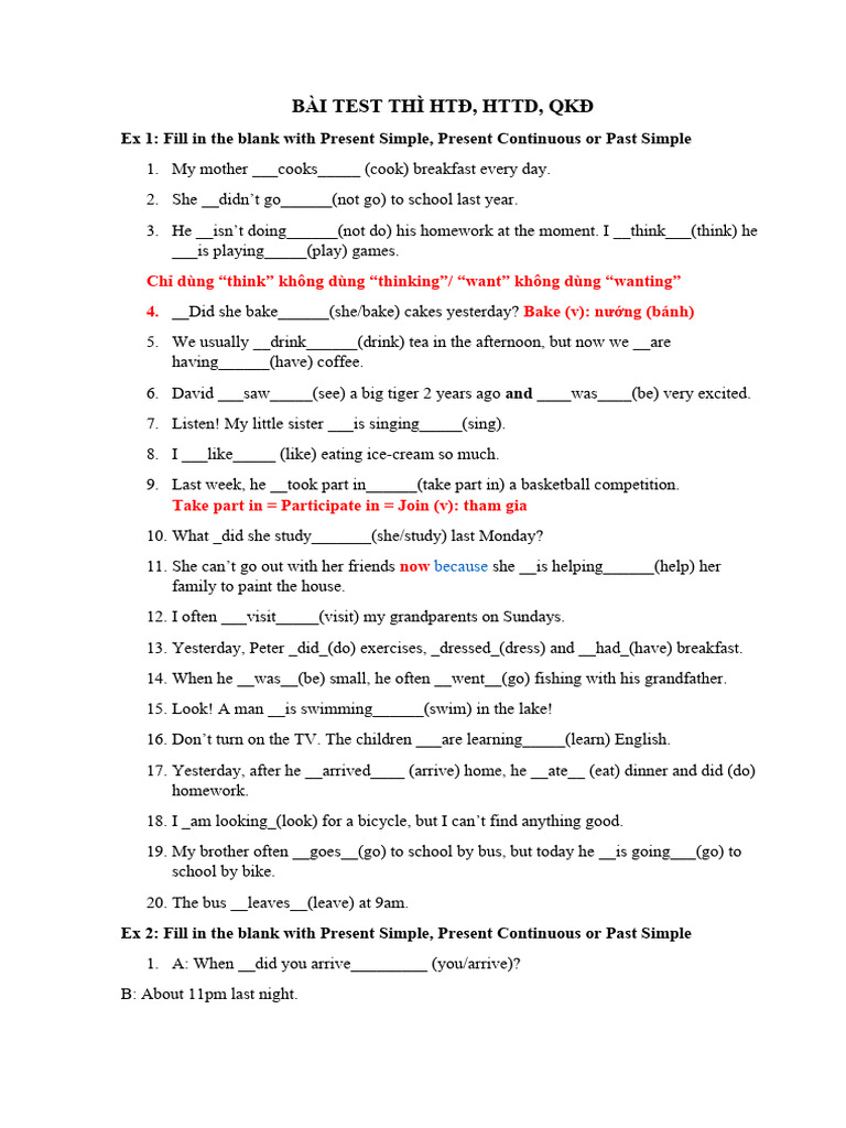 Bài Test Thì HTĐ, HTTD, QKĐ | PDF | Language Arts & Discipline