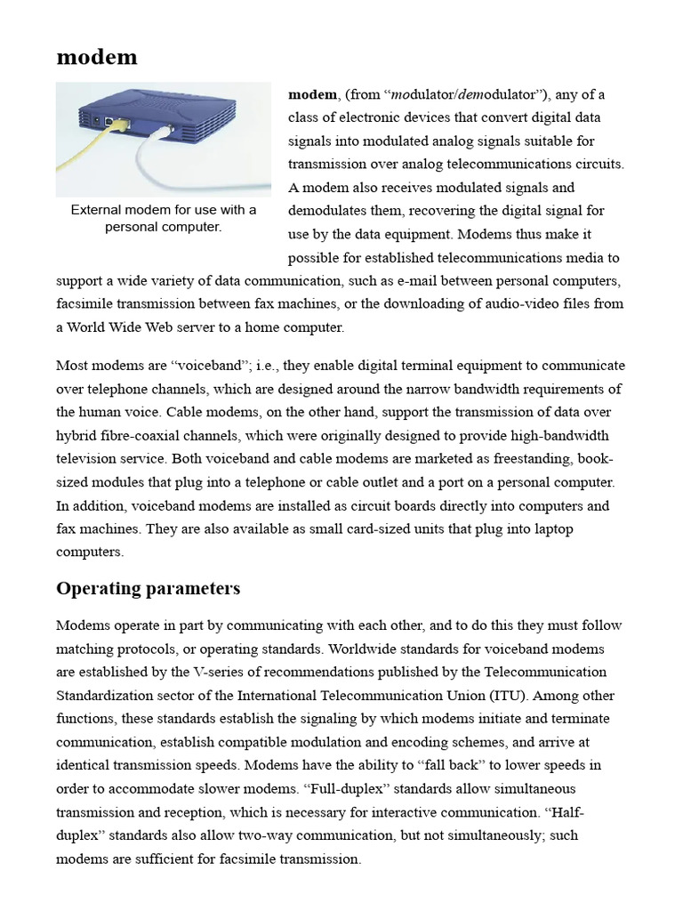 Cable Modem - Broadband, Internet Access, High-Speed - Britannica | PDF | Modem | Modulation