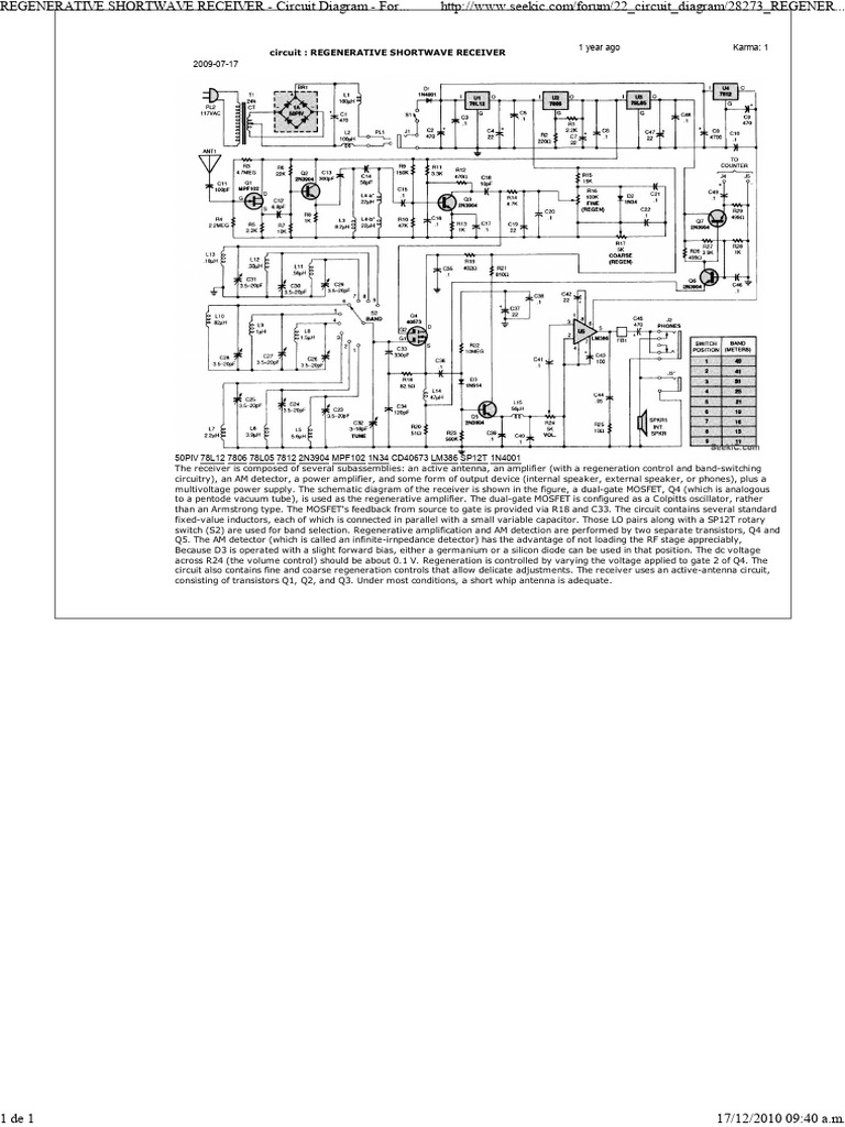 REGENERATIVE SHORTWAVE RECEIVER - Circuit Diagram - Forum - SeekIC ...