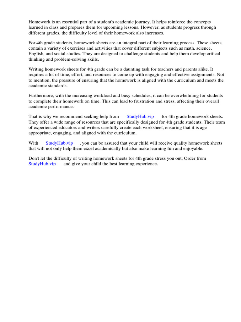 Homework Sheets For 4th Grade | PDF | Homework | Worksheet