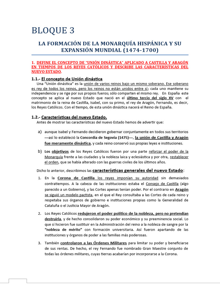 Bloque 03. Los Reyes Catc393licos y Los Austrias Mayores y Menores | PDF | Imperio español ...