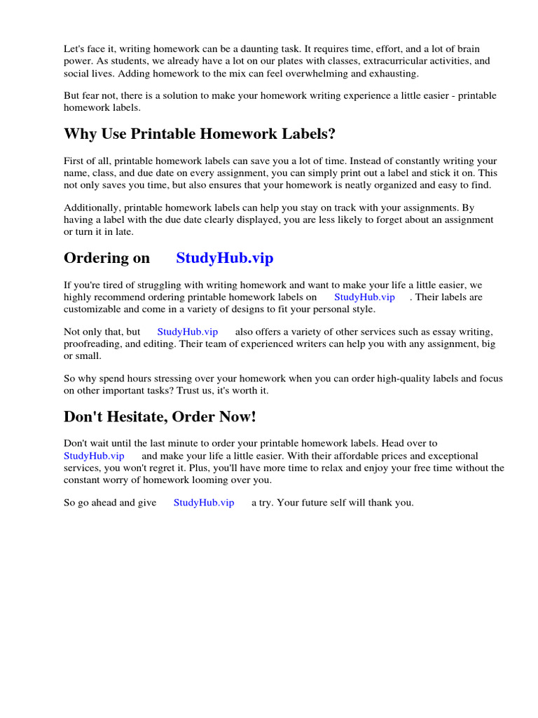 Printable Homework Labels | Download Free PDF | Page Layout | Homework