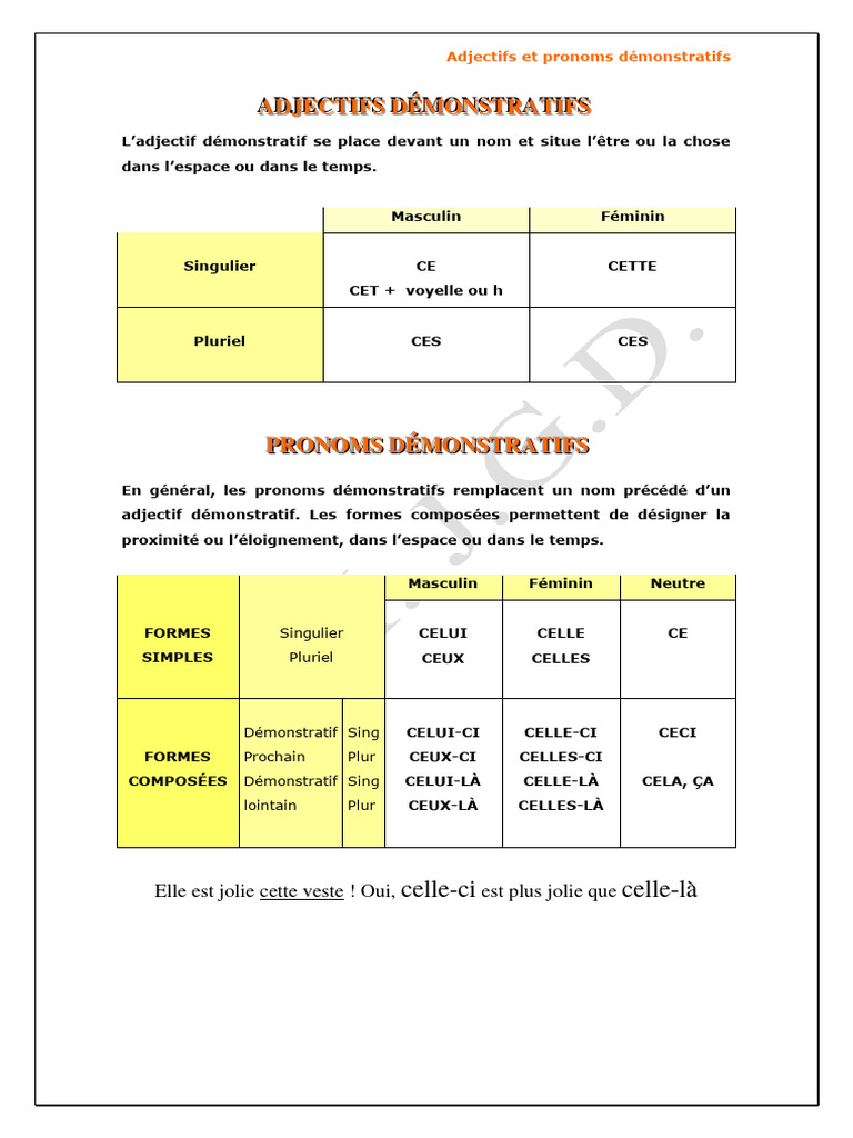 Pronoms Démonstratifs | PDF | Genre grammatical | Pronom