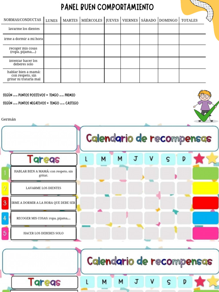 Calendario de Comportamiento Infantil | PDF | Cocina, comidas y vino ...