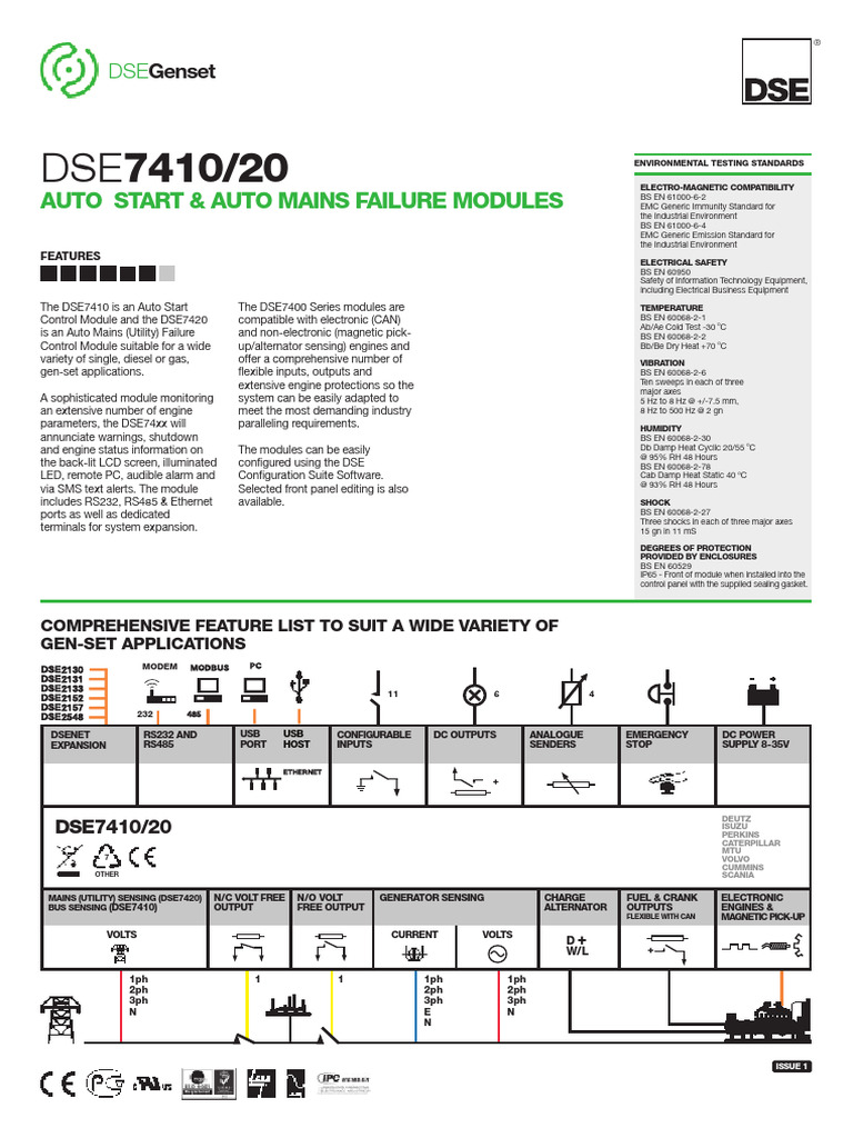 Dse 74107420 Data Sheet | PDF | Alternating Current | Mains Electricity