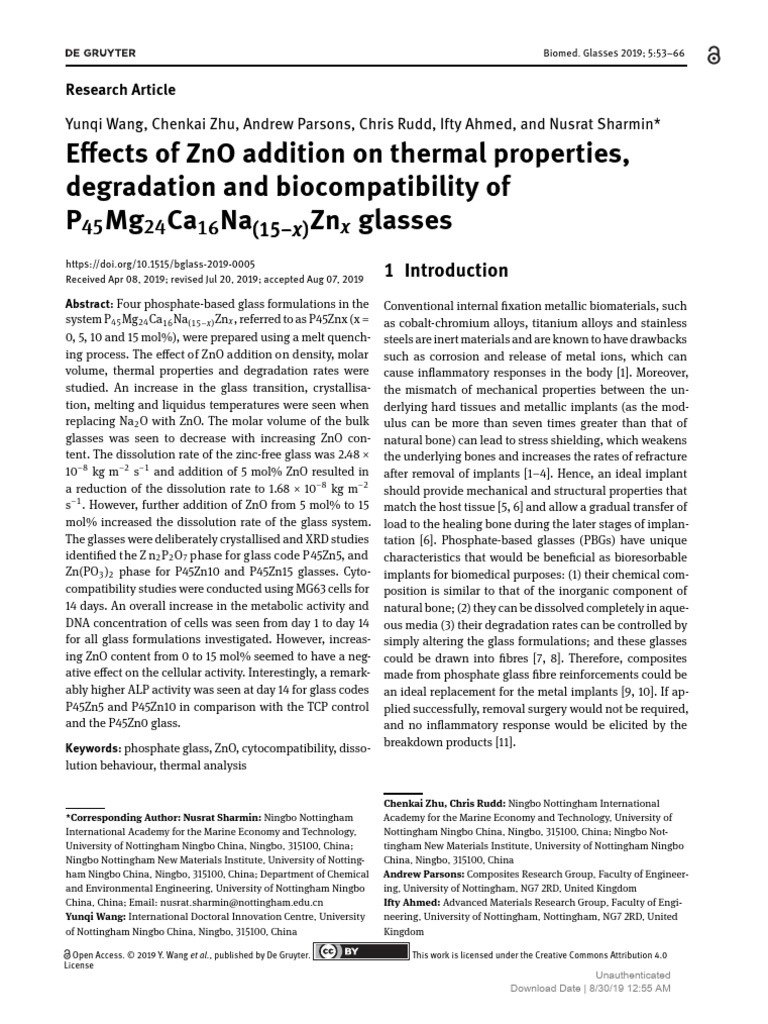 Effects of ZnO Addition On Biocompability | PDF | Materials