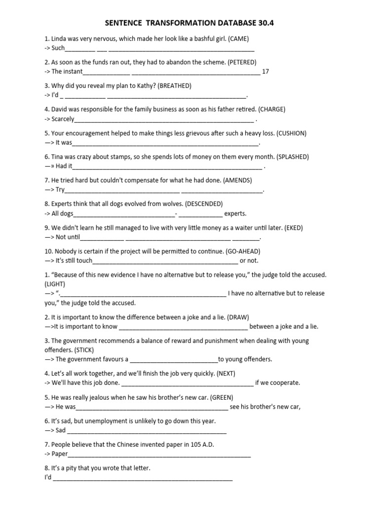 Sentence Transformation Database 30.4 2018 | PDF